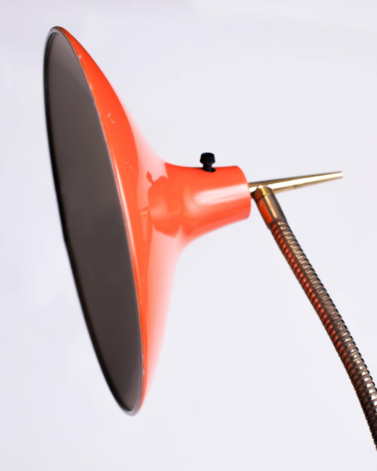 Gio Ponti Style Shapely Enameled and Brass Gooseneck Floor Lamp, 1950's ...