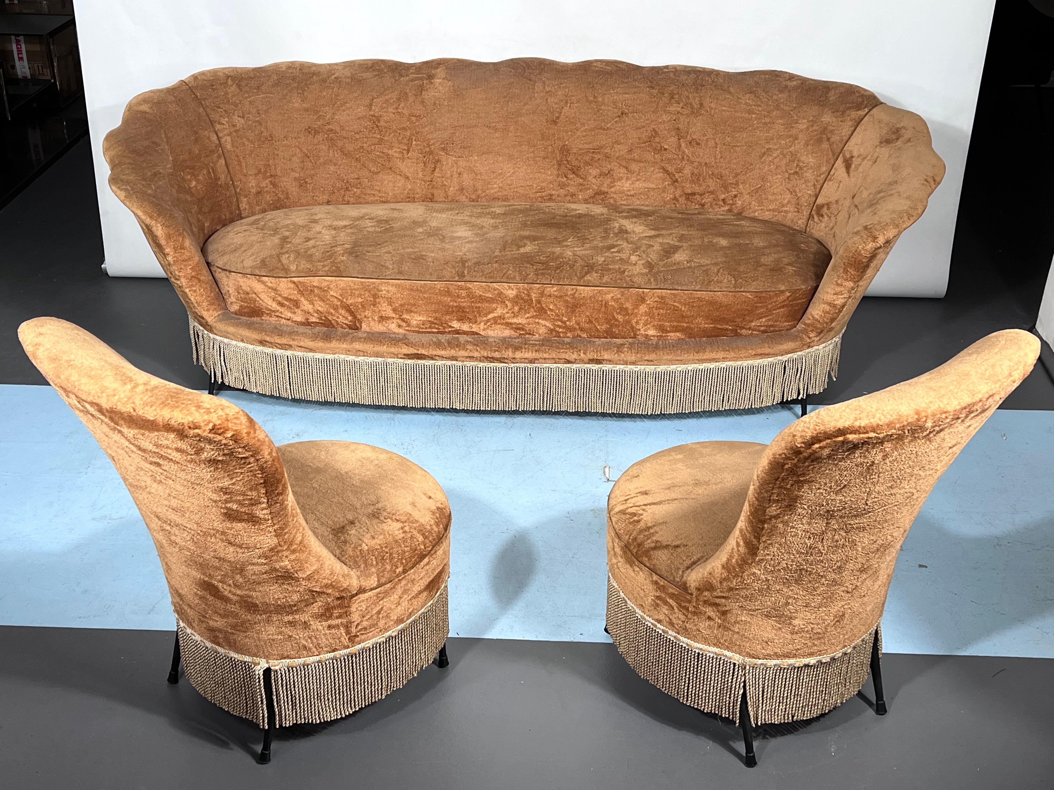 Gio Ponti Style, Vintage Italian Velvet Sofa Set from 50s at 1stDibs