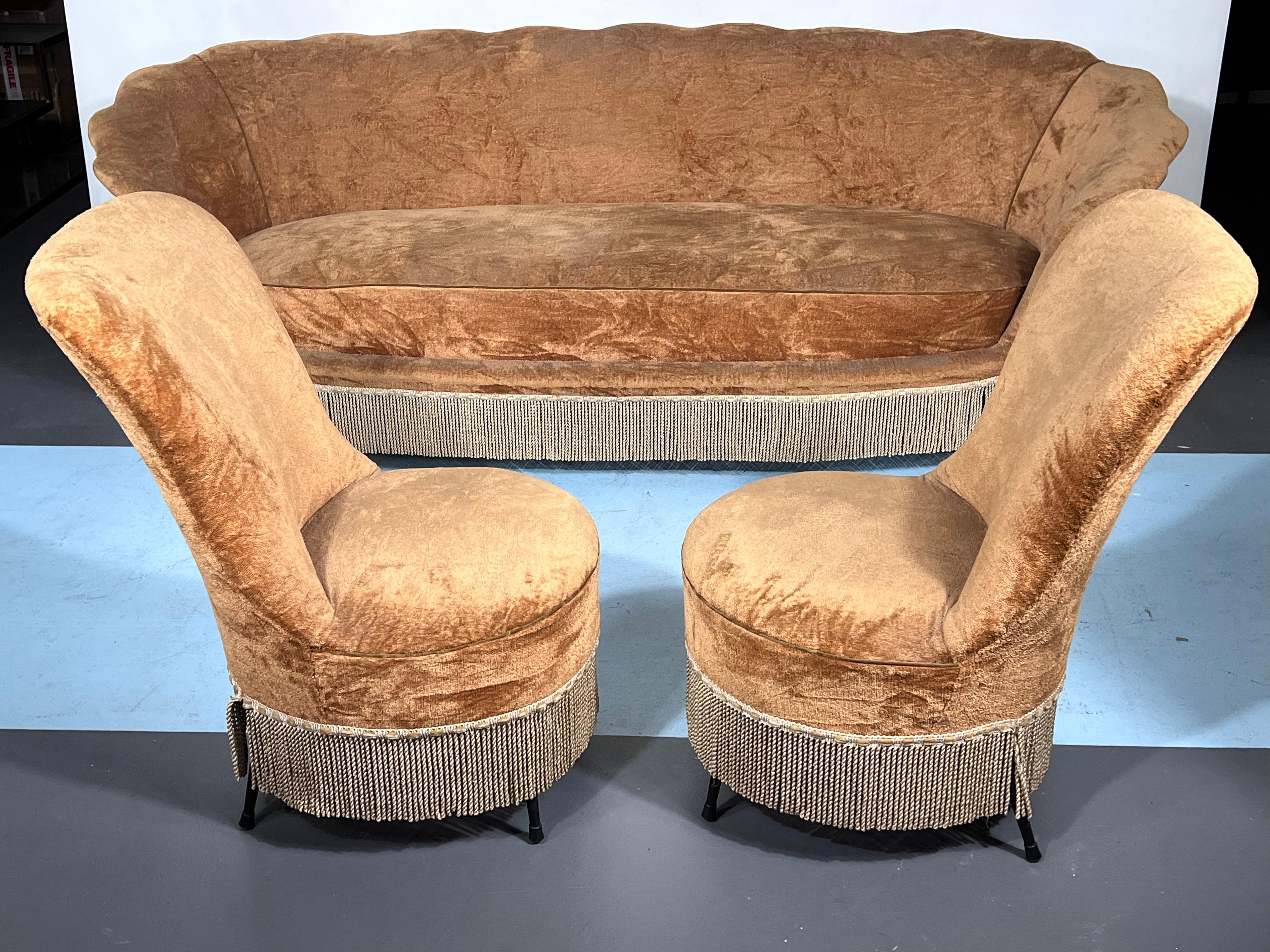 Gio Ponti Style, Vintage Italian Velvet Sofa Set from 50s at 1stDibs