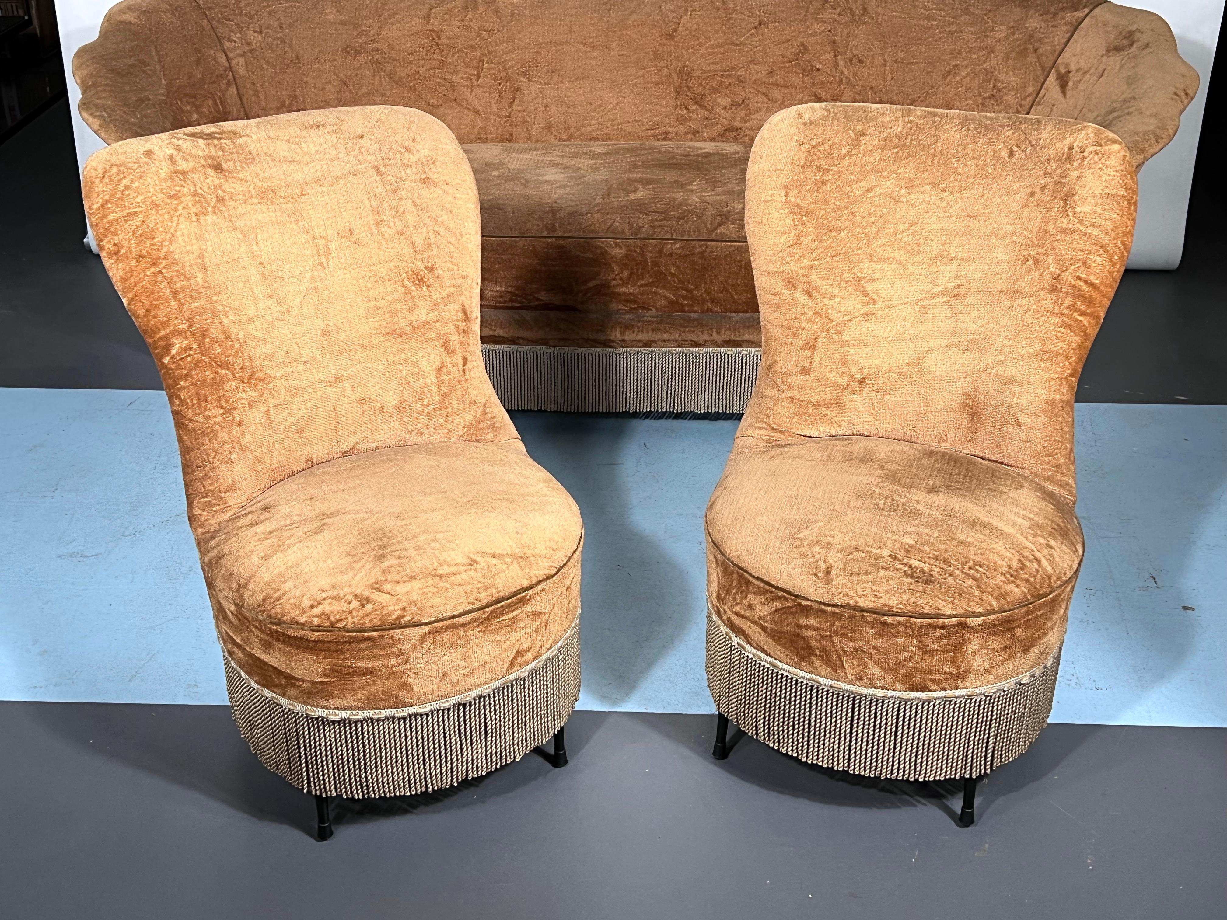 Gio Ponti Style, Vintage Italian Velvet Sofa Set from 50s at 1stDibs