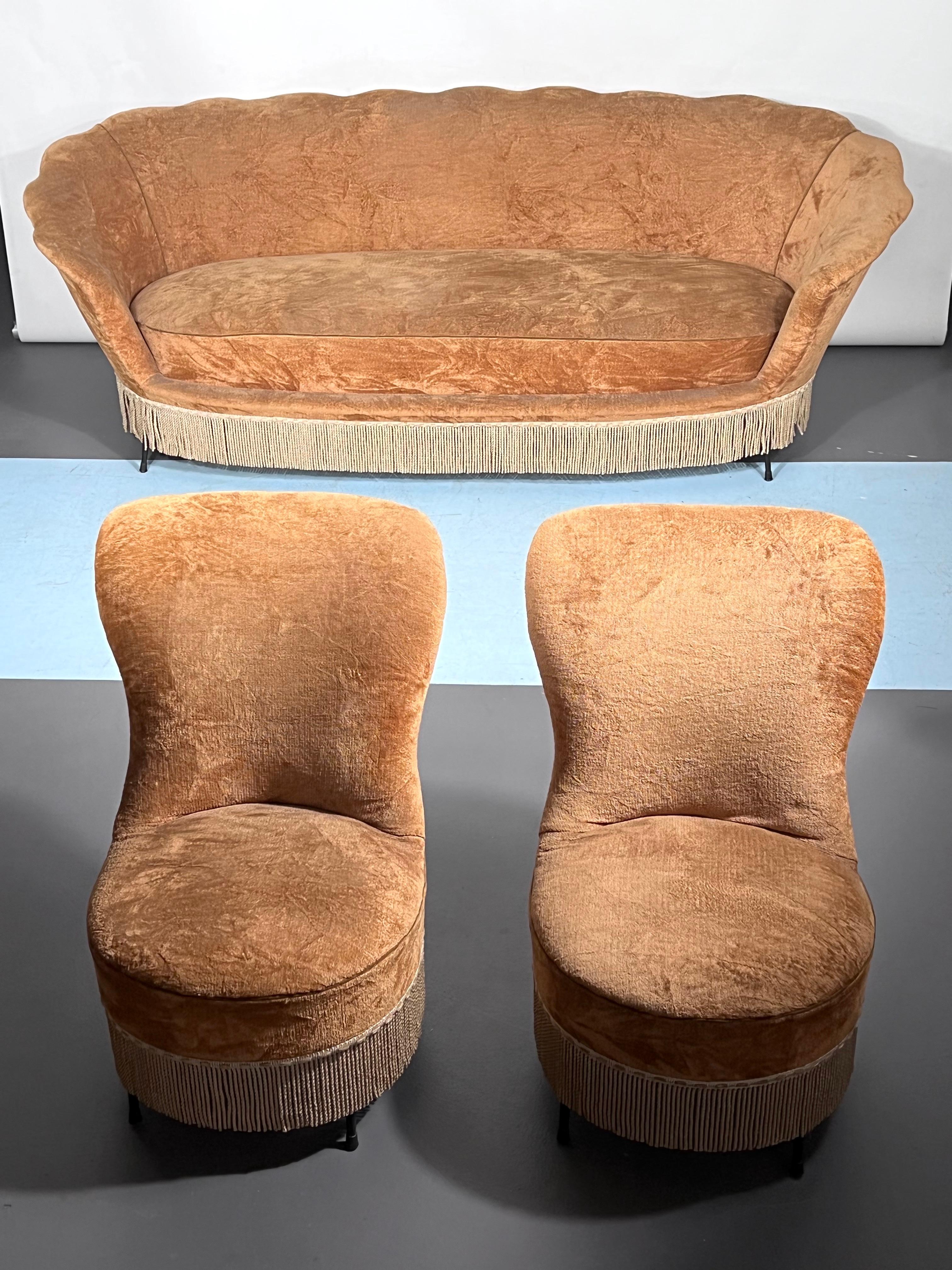 Gio Ponti Style, Vintage Italian Velvet Sofa Set from 50s at 1stDibs