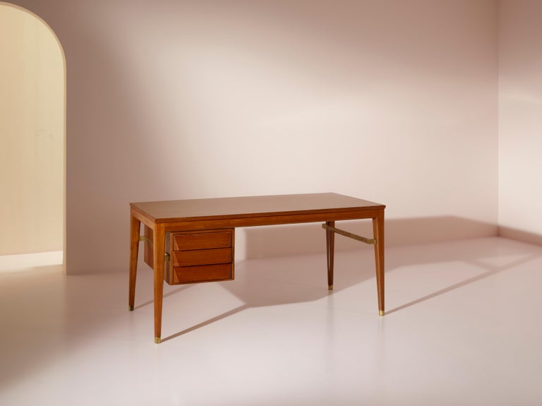 Gio Ponti Teak and Brass Desk Designed for the BNL Offices, ISA Bergamo ...