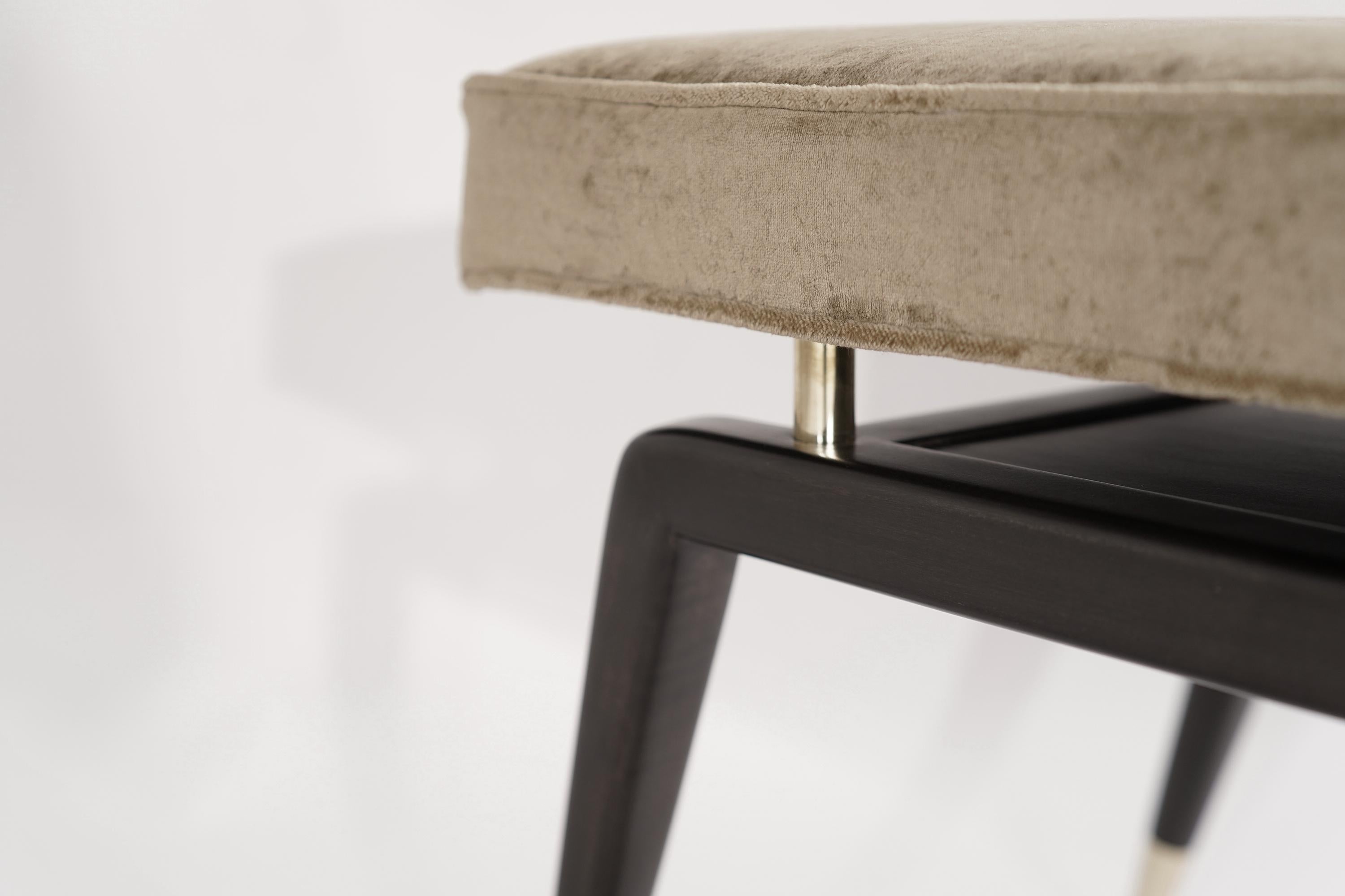 Gio Walnut Bench in Linen Velvet For Sale at 1stDibs