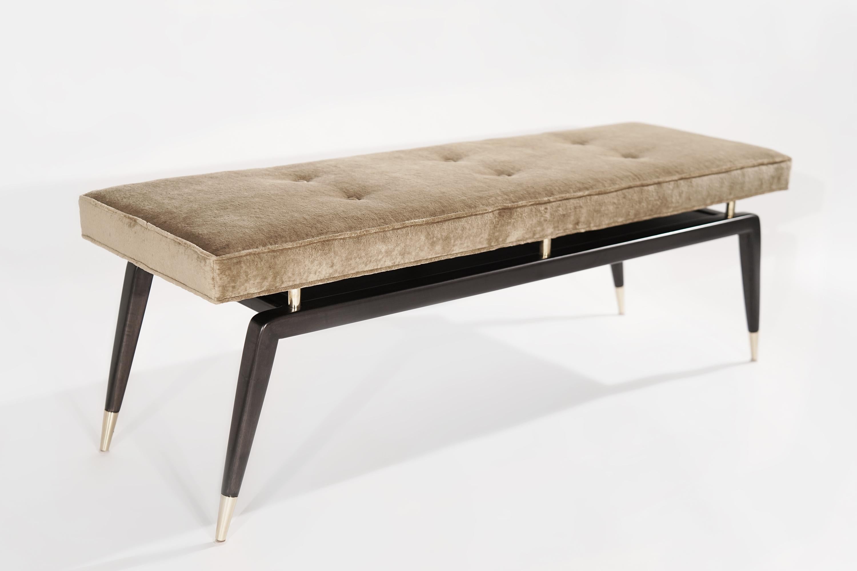 Gio Walnut Bench in Linen Velvet For Sale at 1stDibs