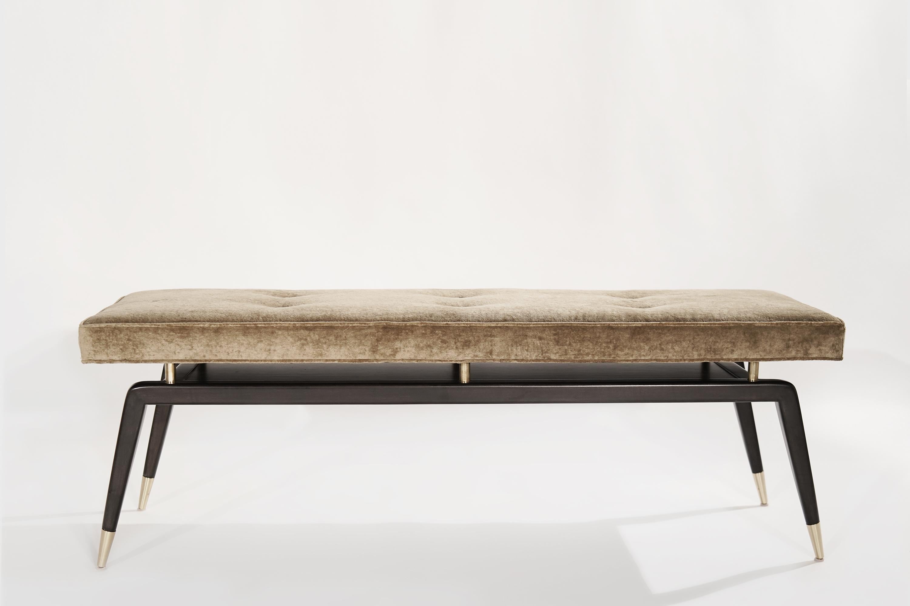 Gio Walnut Bench in Linen Velvet For Sale at 1stDibs