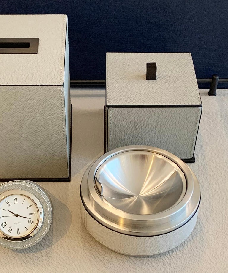 Giobagnara Leather Rondo Tray with Ashtray Desk Clock Tissue and ...