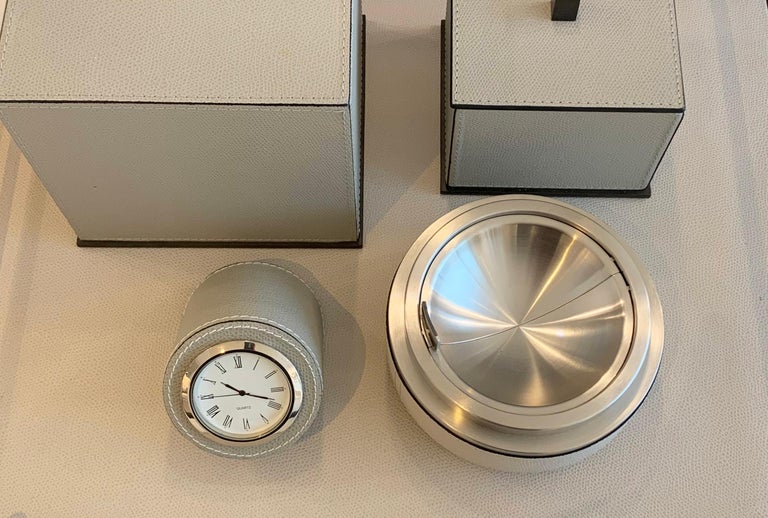 Giobagnara Leather Rondo Tray with Ashtray Desk Clock Tissue and ...