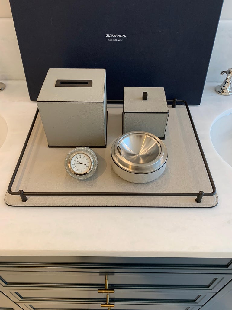 Giobagnara Leather Rondo Tray with Ashtray Desk Clock Tissue and ...