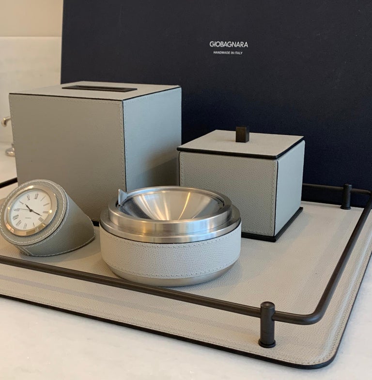 Giobagnara Leather Rondo Tray with Ashtray Desk Clock Tissue and ...