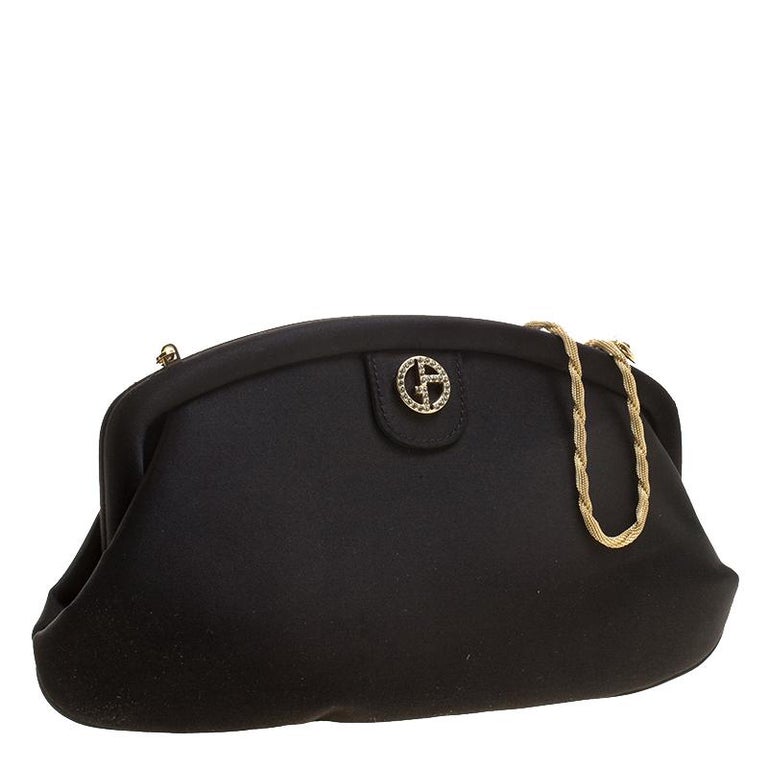 Giorgio Armani Black Satin Dinner Clutch For Sale at 1stDibs