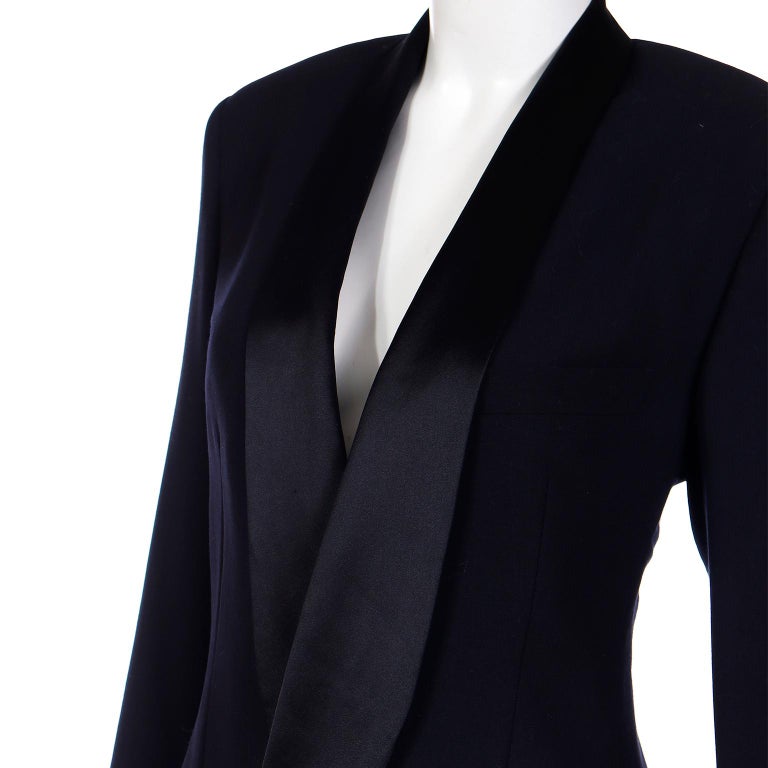 Giorgio Armani Black Wool Vintage Longline Tuxedo Jacket For Sale at 1stDibs