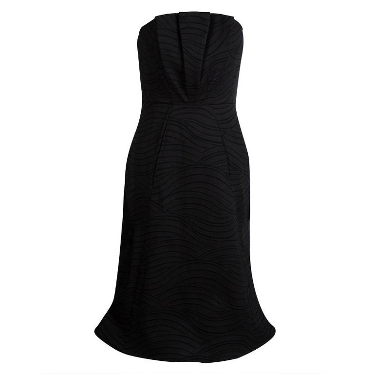 Giorgio Armani Black Textured Strapless Cocktail Dress S For Sale At