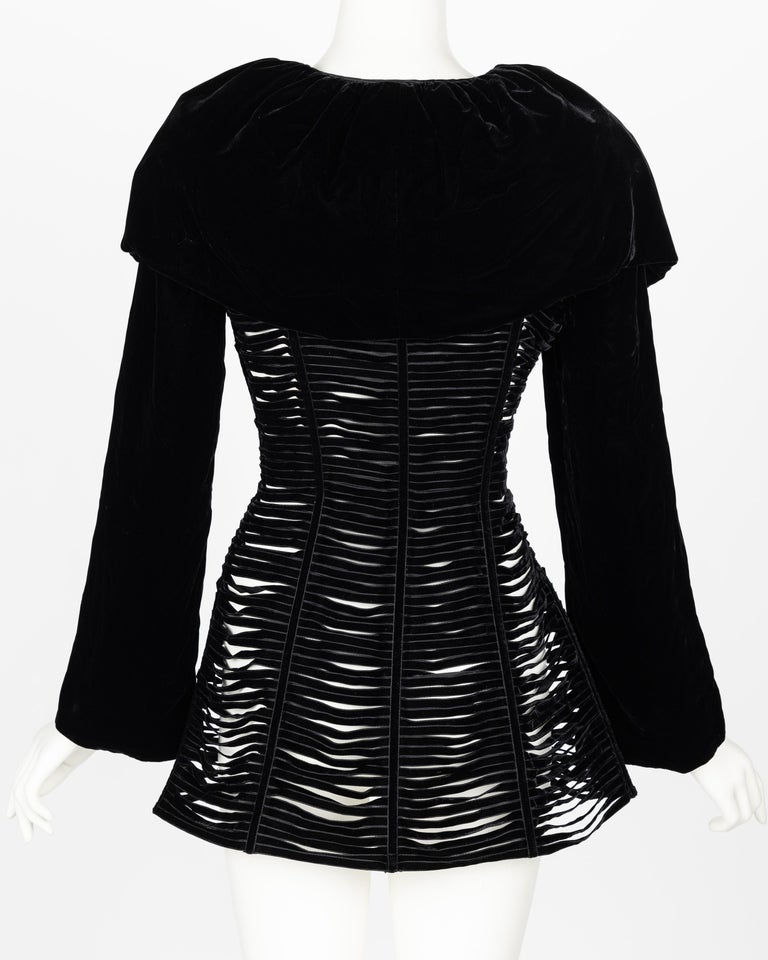 Giorgio Armani Black Velvet Cut Out Ribbon Corset Jacket For Sale at ...