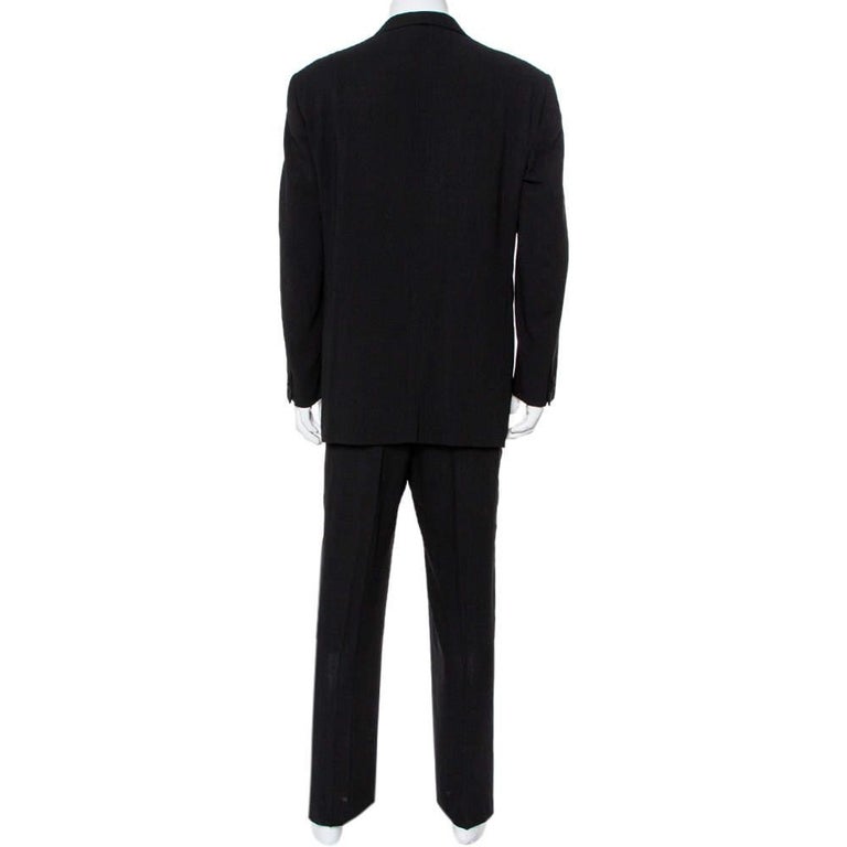 Giorgio Armani Black Wool Contrast Trim Detail Button Front Suit XXL ...