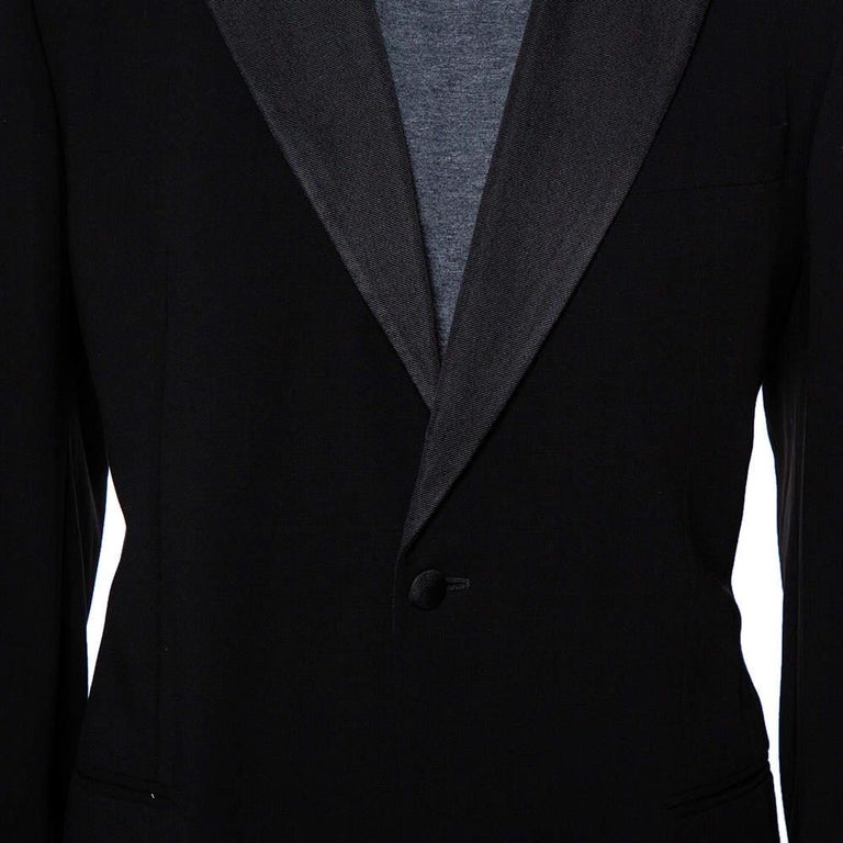 Giorgio Armani Black Wool Contrast Trim Detail Button Front Suit XXL ...