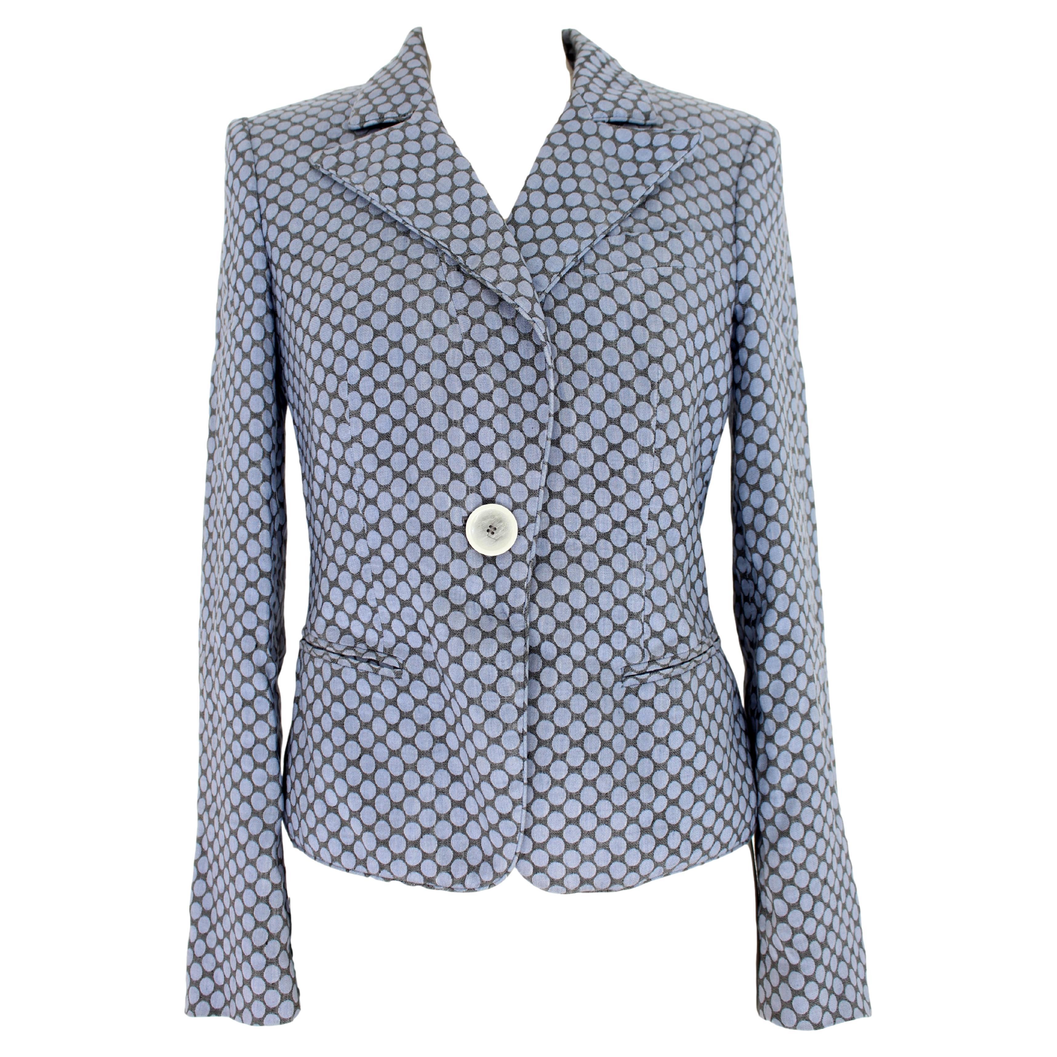 Giorgio Armani Blue Grey Silk Linen Polka Dot Jacket at 1stDibs