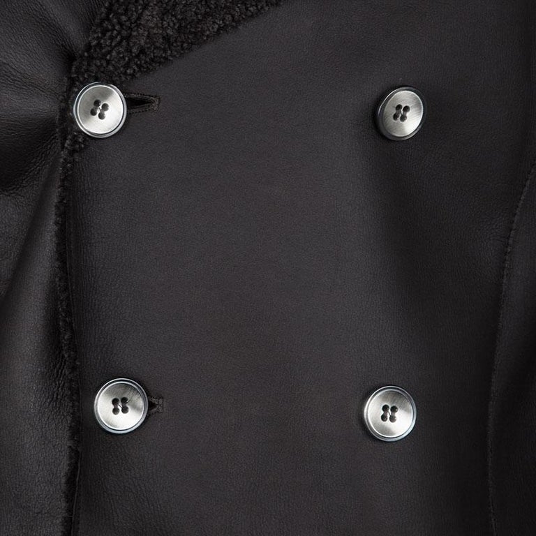 Giorgio Armani Brown Shearling Lined Mutton Leather Over Coat XL For ...