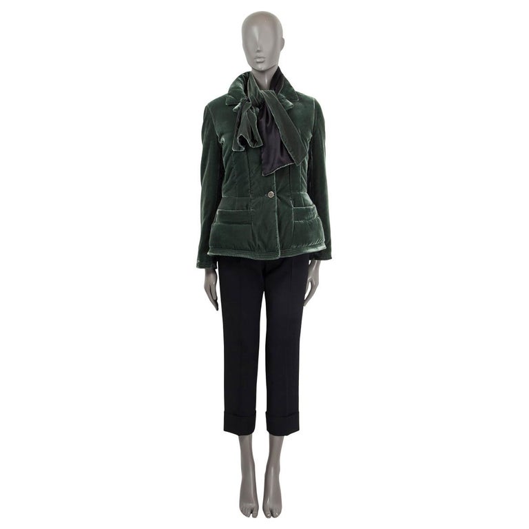 GIORGIO ARMANI dark green QUILTED VELVET Jacket 42 M + SCARF For Sale ...