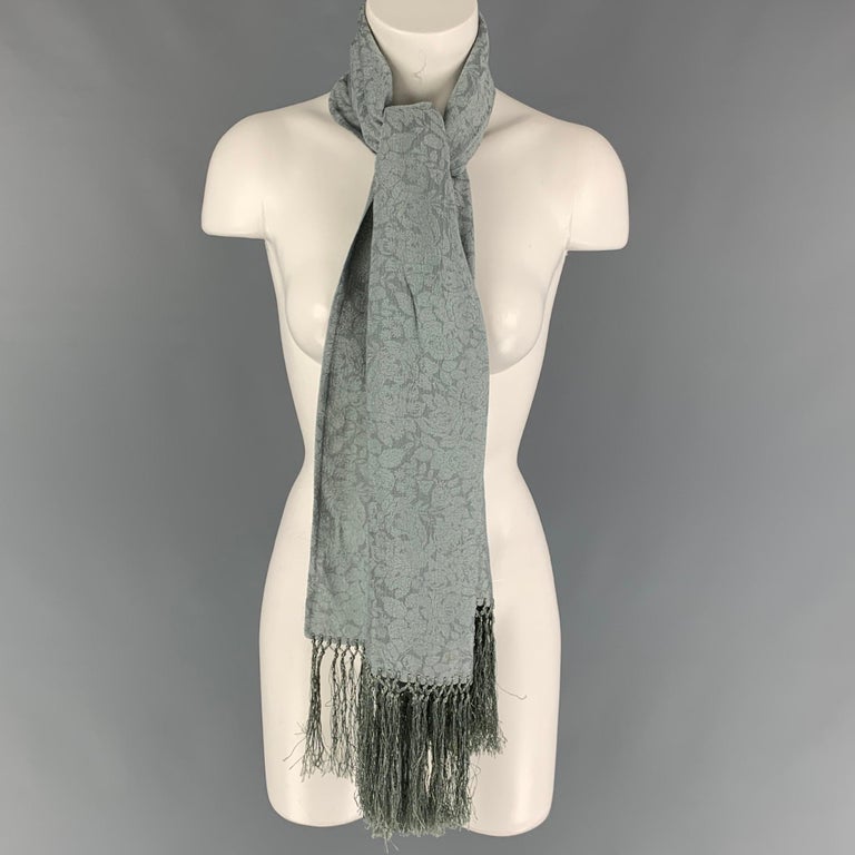 GIORGIO ARMANI Grey Jacquard Silk Fringe Scarf For Sale at 1stDibs
