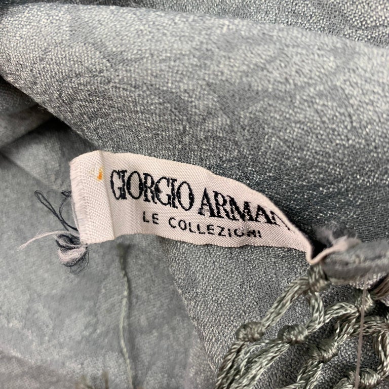 GIORGIO ARMANI Grey Jacquard Silk Fringe Scarf For Sale at 1stDibs