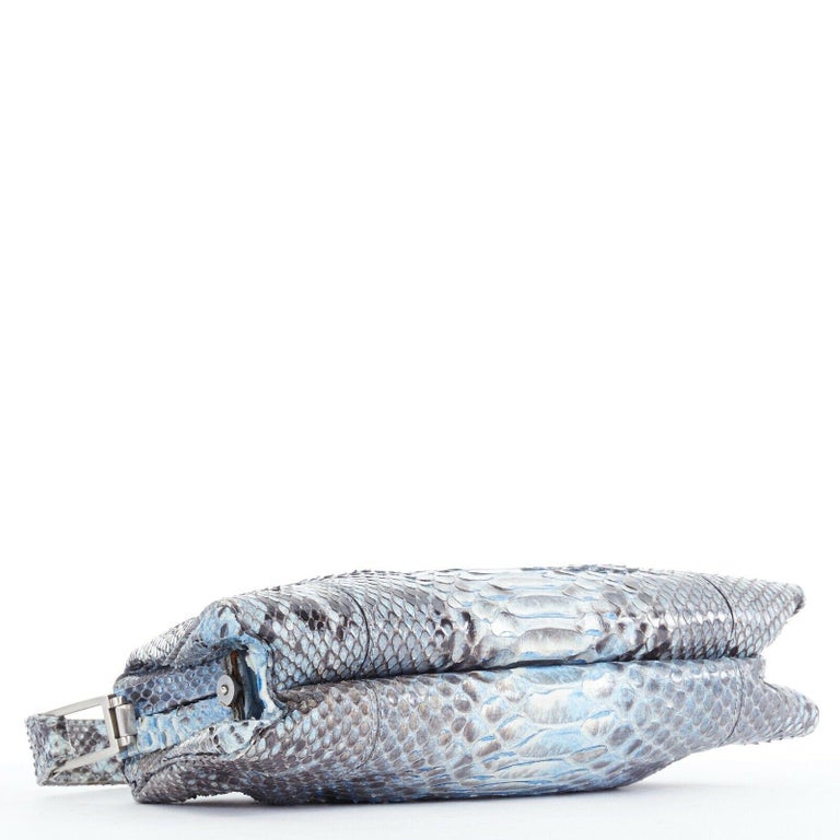GIORGIO ARMANI holographic blue python leather top handle evening ...