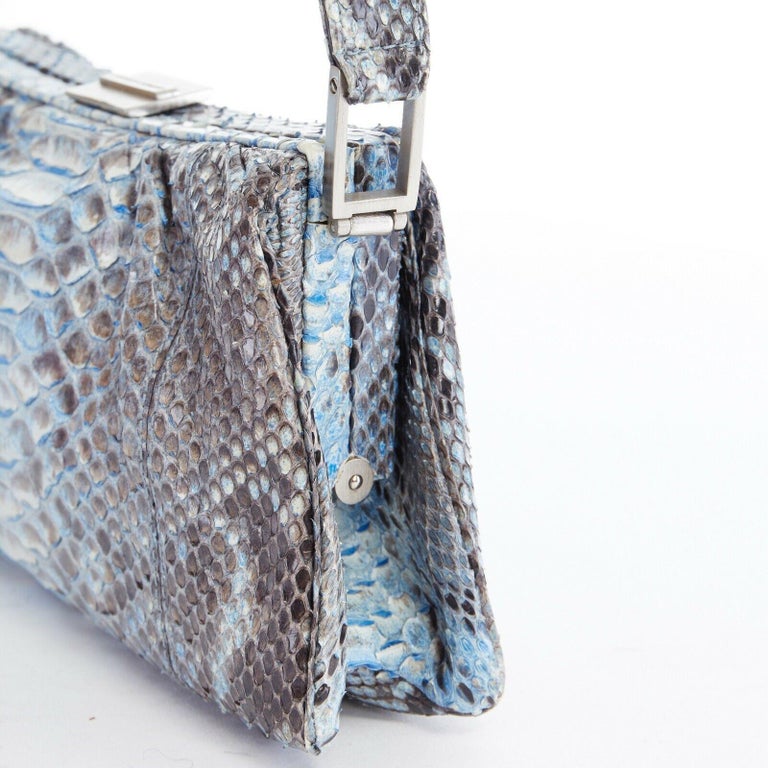 GIORGIO ARMANI holographic blue python leather top handle evening ...