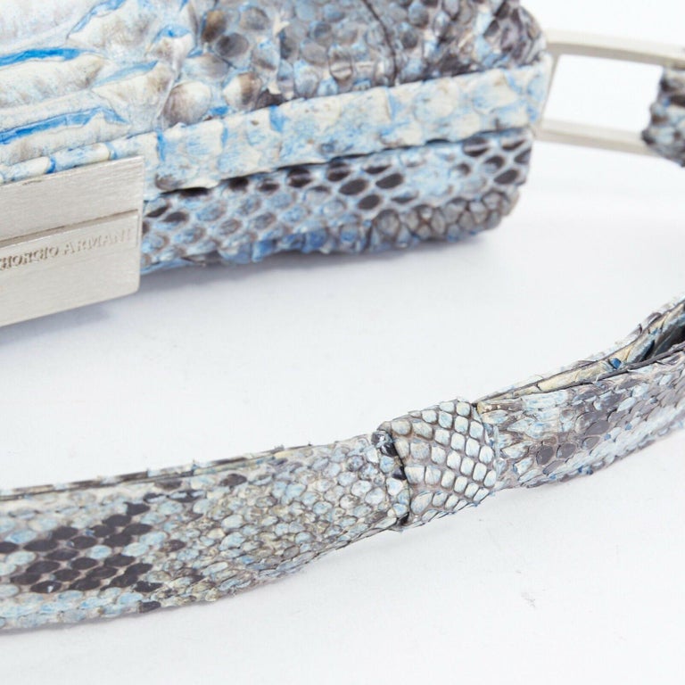 GIORGIO ARMANI holographic blue python leather top handle evening ...