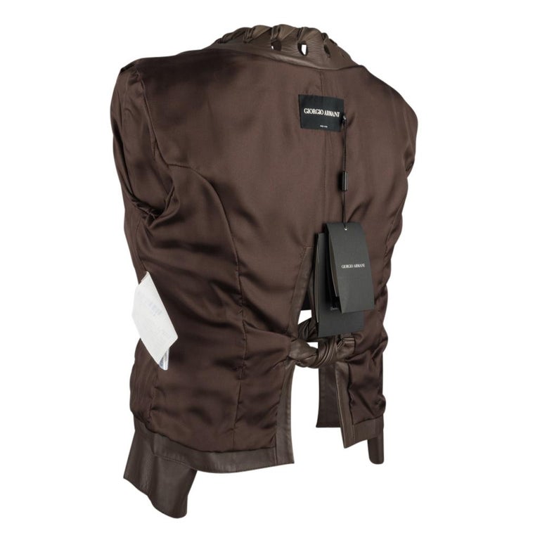 Giorgio Armani Leather Jacket Ribbon Detail Medium Brown 44 / 8 New For ...