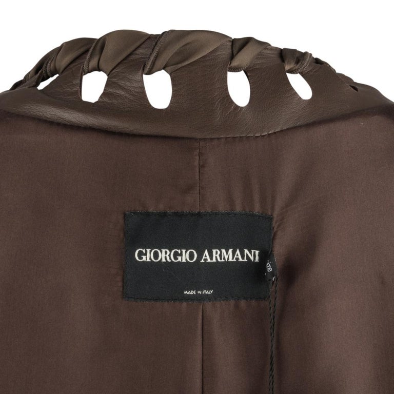 Giorgio Armani Leather Jacket Ribbon Detail Medium Brown 44 / 8 New For ...