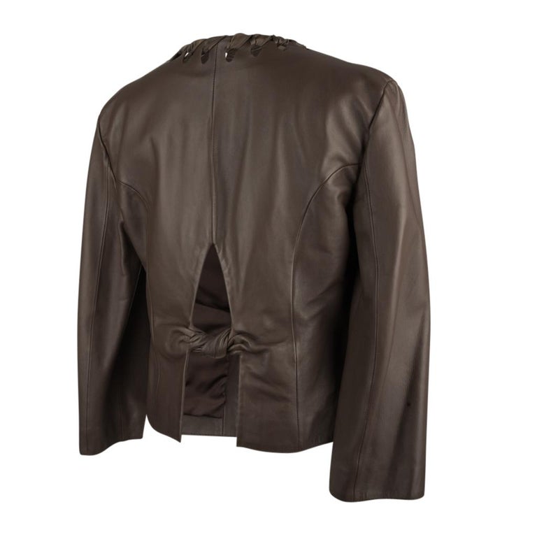 Giorgio Armani Leather Jacket Ribbon Detail Medium Brown 44 / 8 New For ...