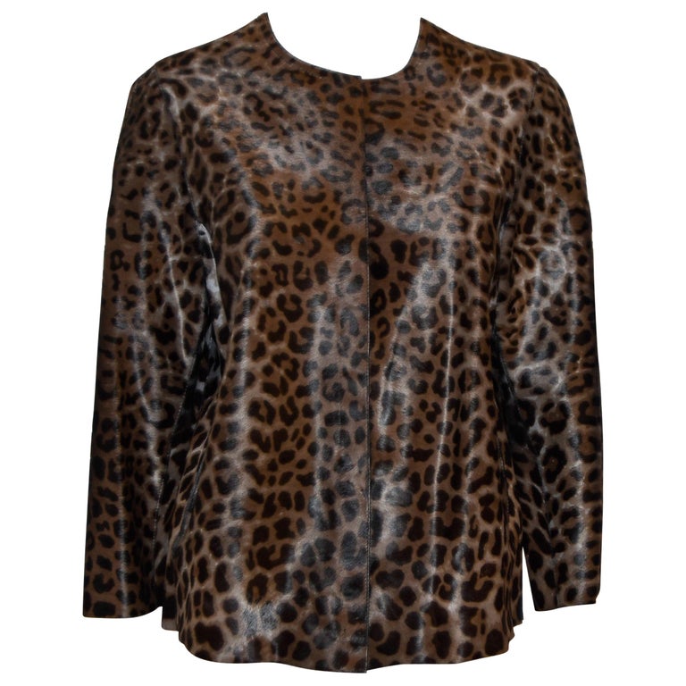 Giorgio Armani Leopard Print Calf Hair Cropped Jacket 42 EU For Sale at ...
