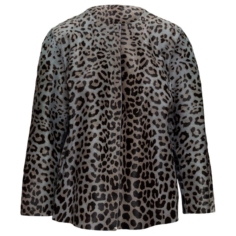 Giorgio Armani Light Blue and Multicolor Leopard Print Ponyhair Jacket ...