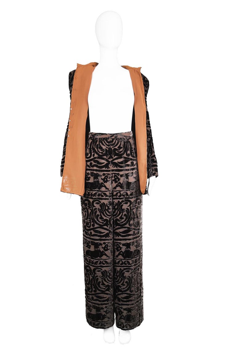 Giorgio Armani Museum Held Brown Silk Devore Burnout Velvet Pant Suit ...