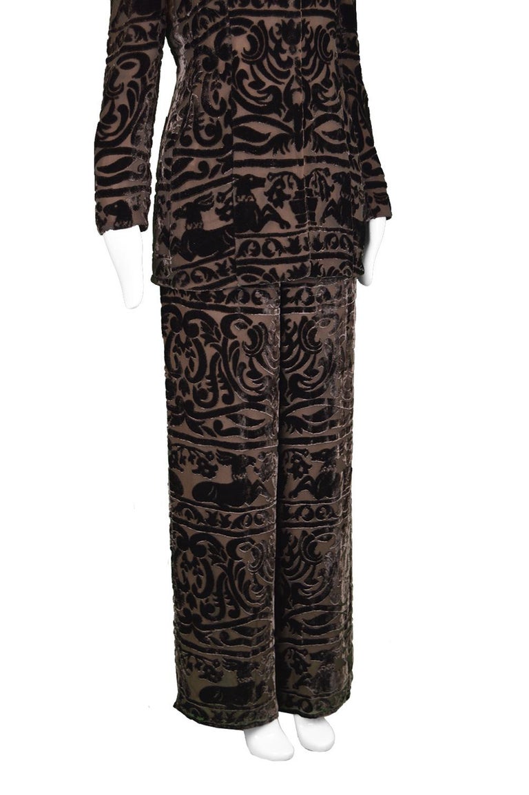 Giorgio Armani Museum Held Brown Silk Devore Burnout Velvet Pant Suit ...