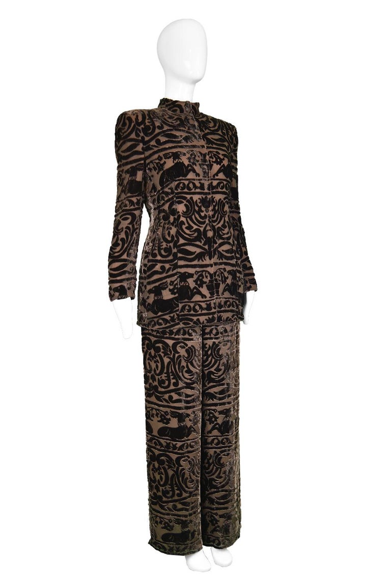 Giorgio Armani Museum Held Brown Silk Devore Burnout Velvet Pant Suit ...