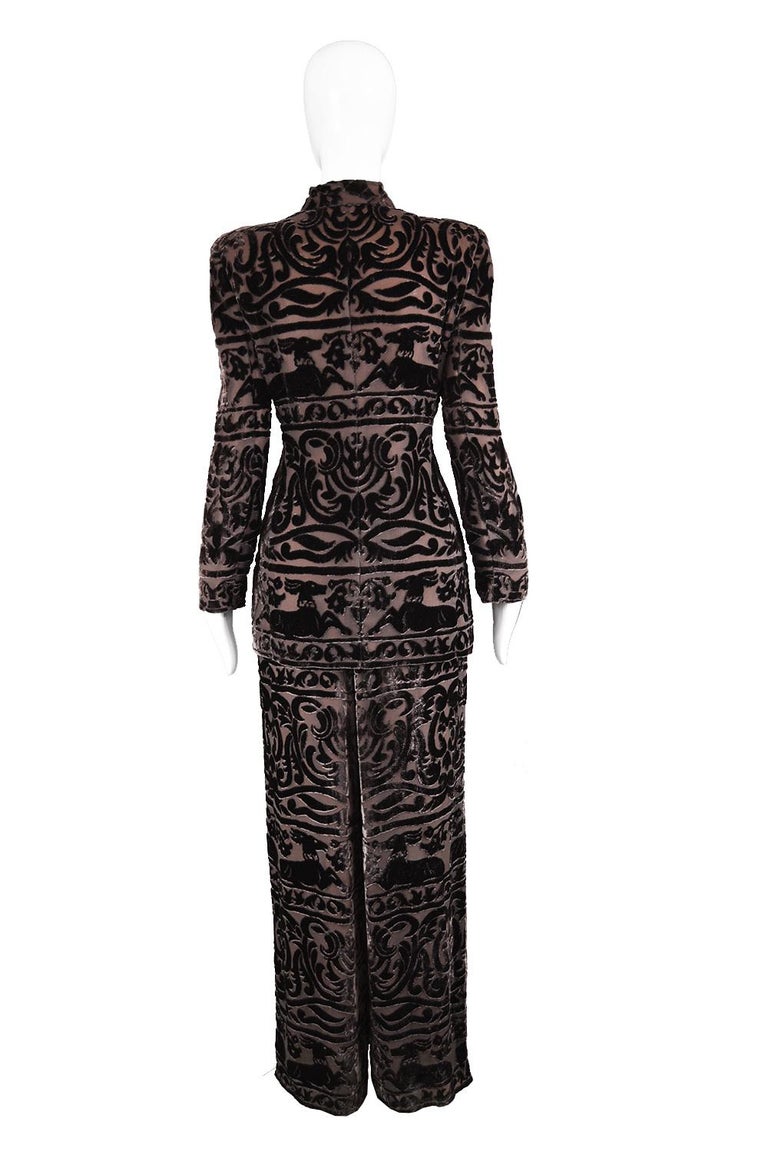 Giorgio Armani Museum Held Brown Silk Devore Burnout Velvet Pant Suit ...