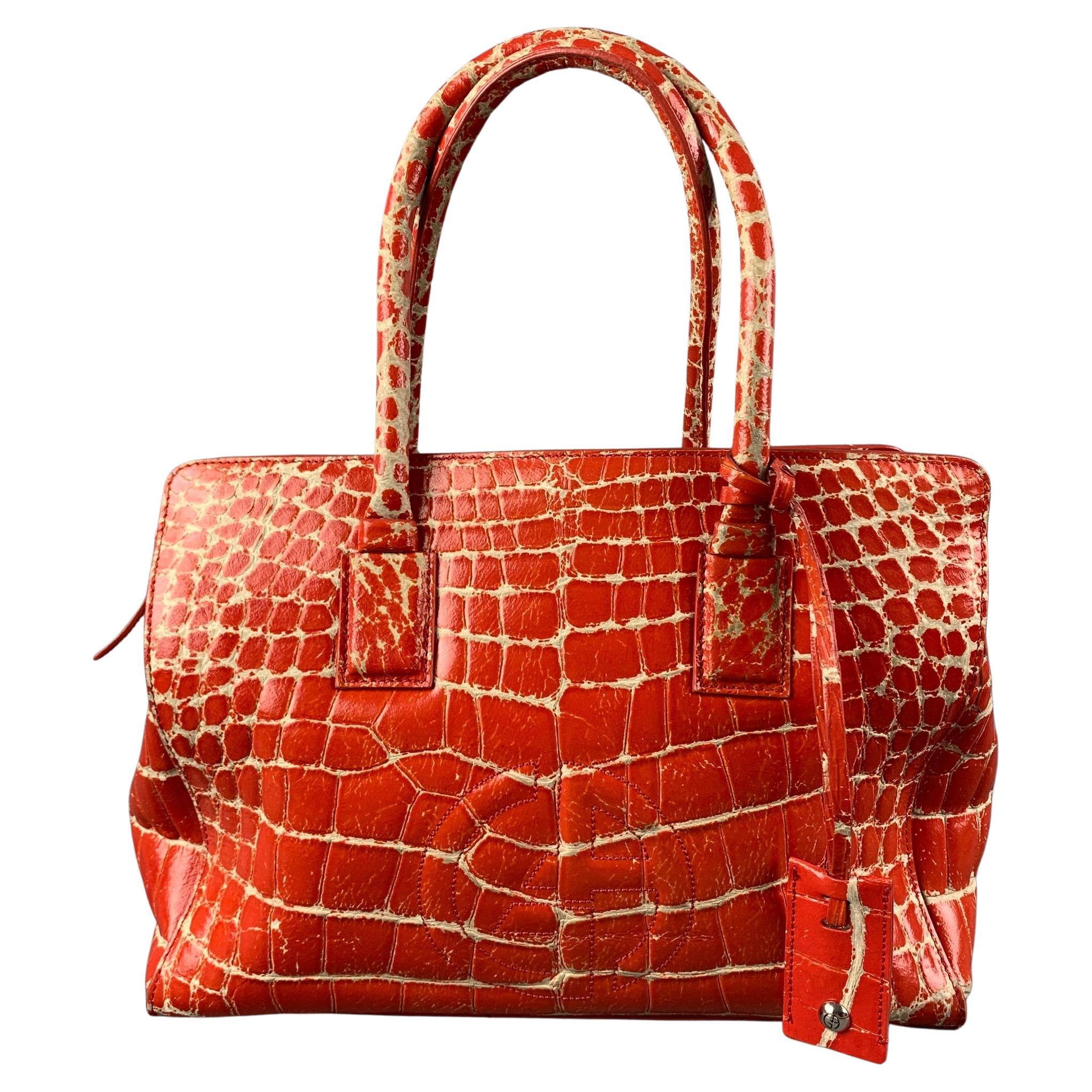 GIORGIO ARMANI Orange Embossed Leather Top Handle Handbag at 1stDibs