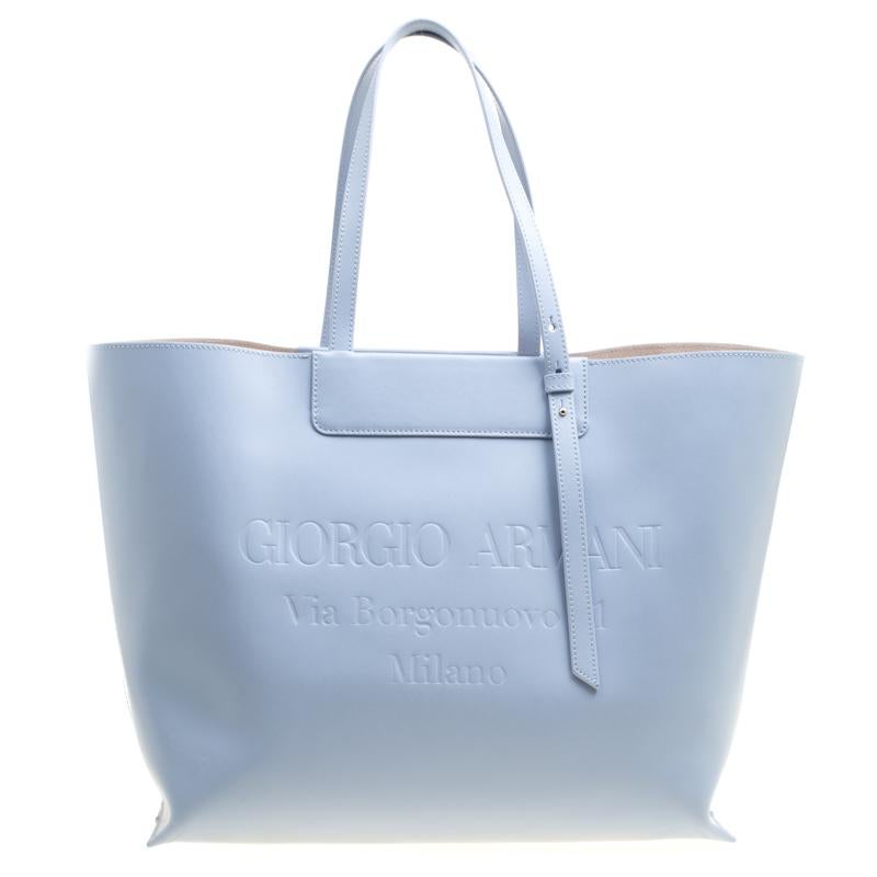 Giorgio Armani Pale Blue Leather Shopper Tote For Sale at 1stDibs ...