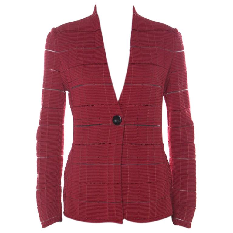 Giorgio Armani Red Rib Knit Single Button Jacket S at 1stDibs