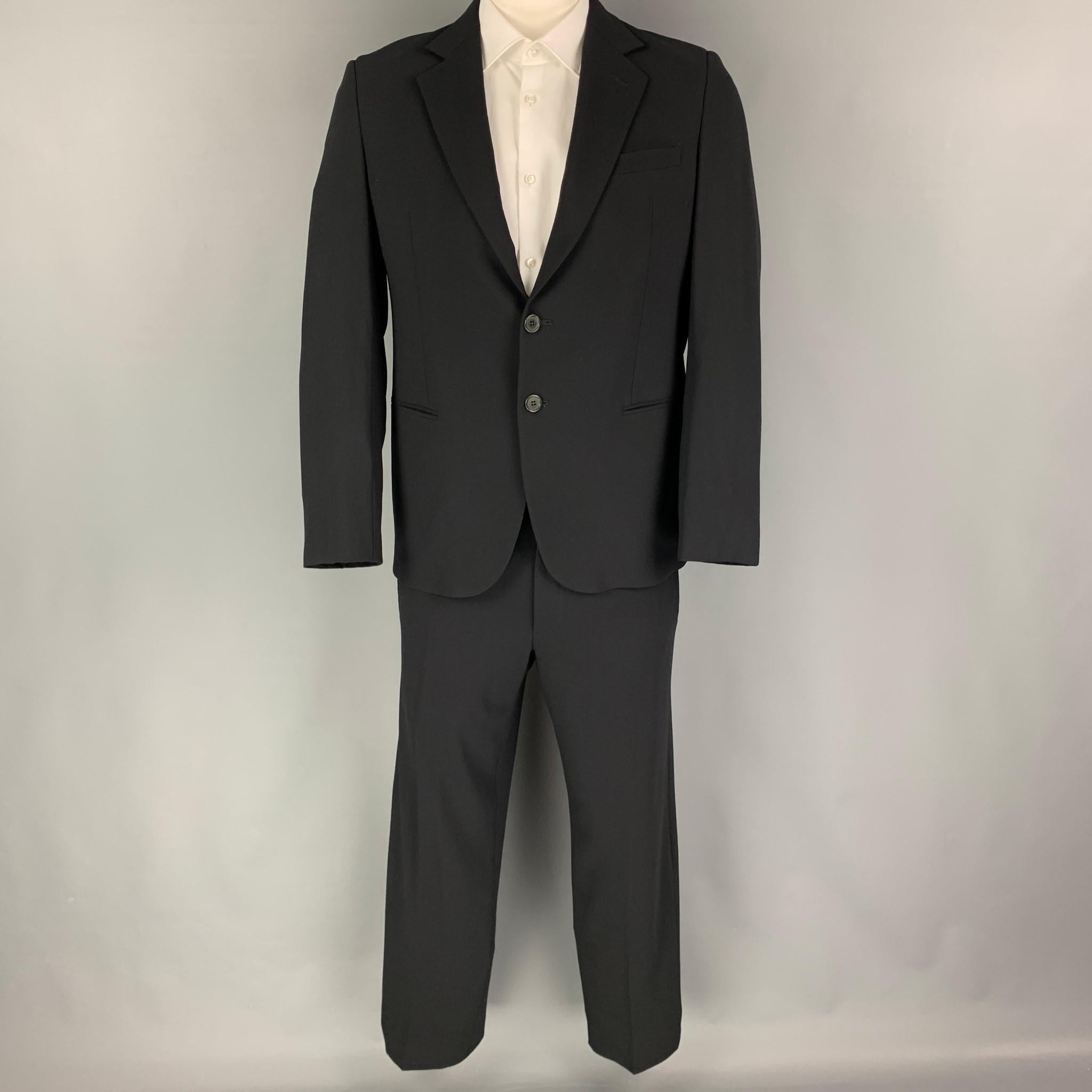 GIORGIO ARMANI Talla 42 Traje negro de lana con solapa de muesca en ...