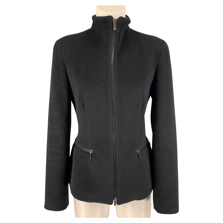 GIORGIO ARMANI Size 6 Black Angora Blend Zip Up Jacket For Sale at 1stDibs