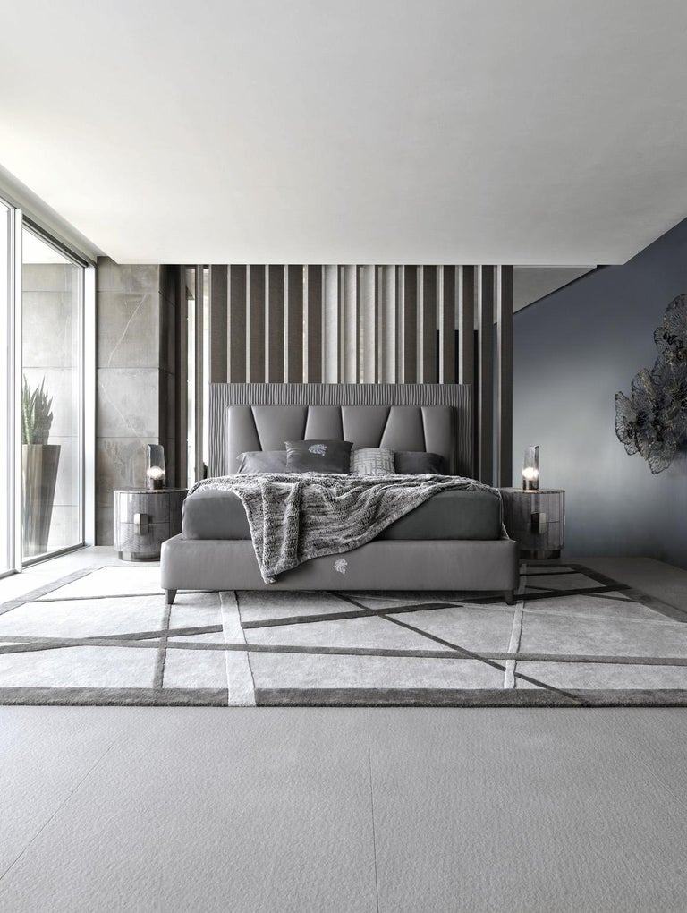 Giorgio Collection King Leather Bed with Quilted Headboard For Sale at ...