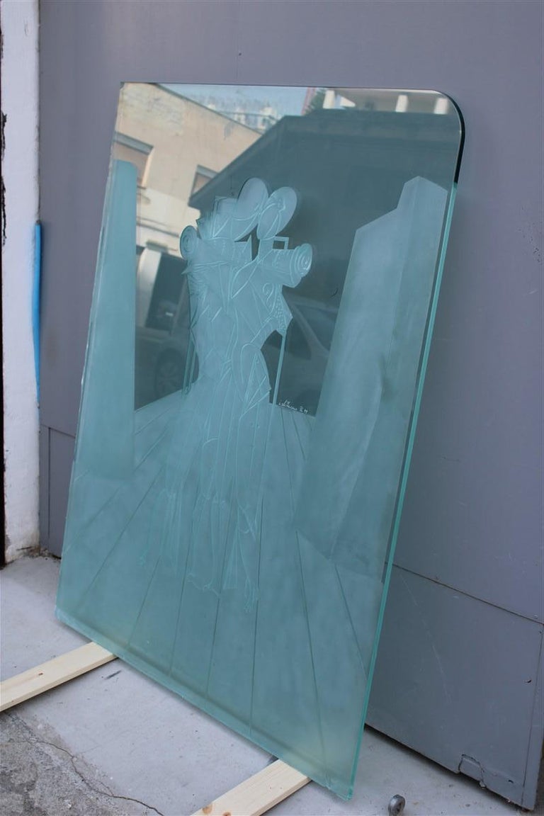 Giorgio De Chirico Large thick Glass Slab Engraved with Ettore and ...