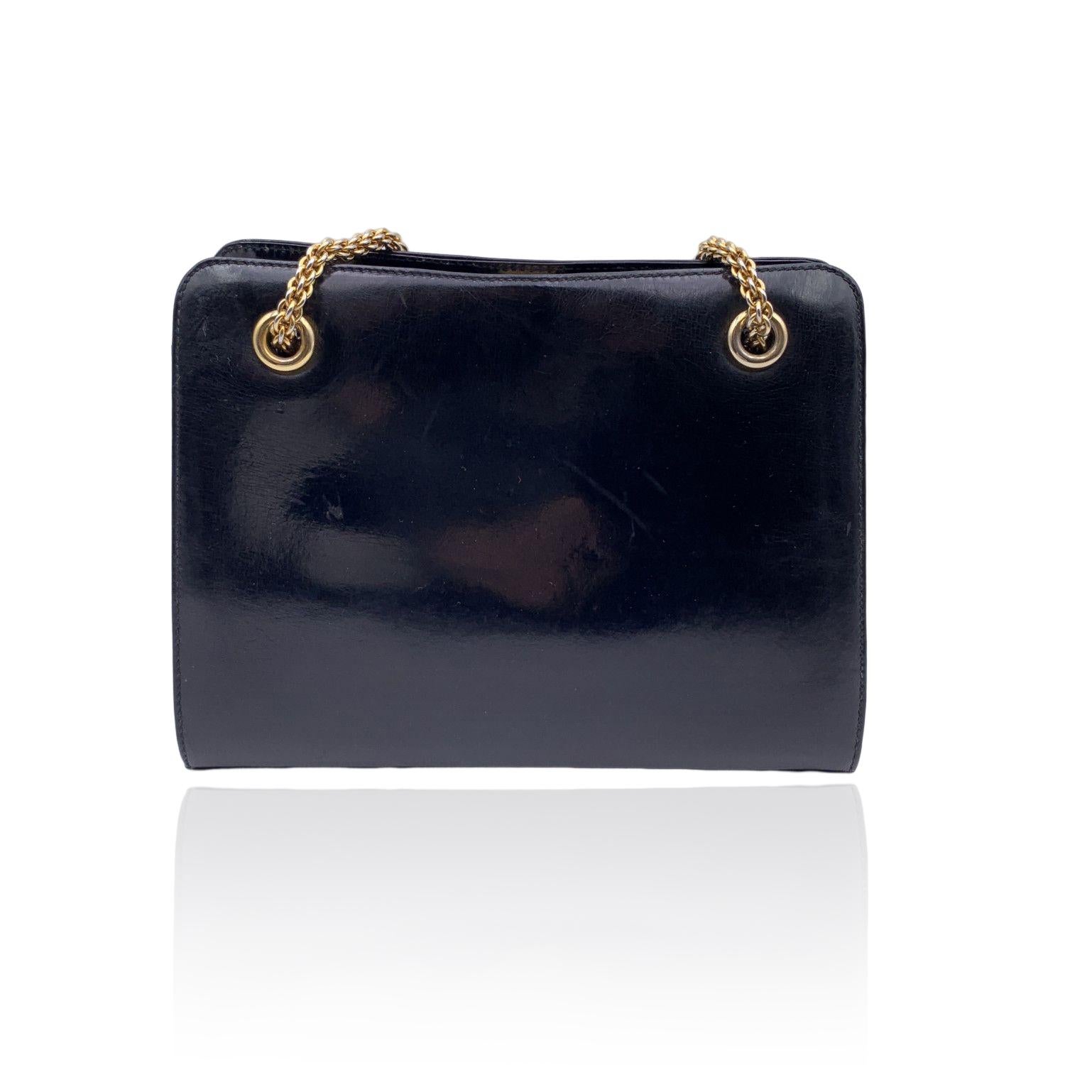 Giorgio Gucci Vintage Black Leather Handbag Chain Handles Bag For Sale ...