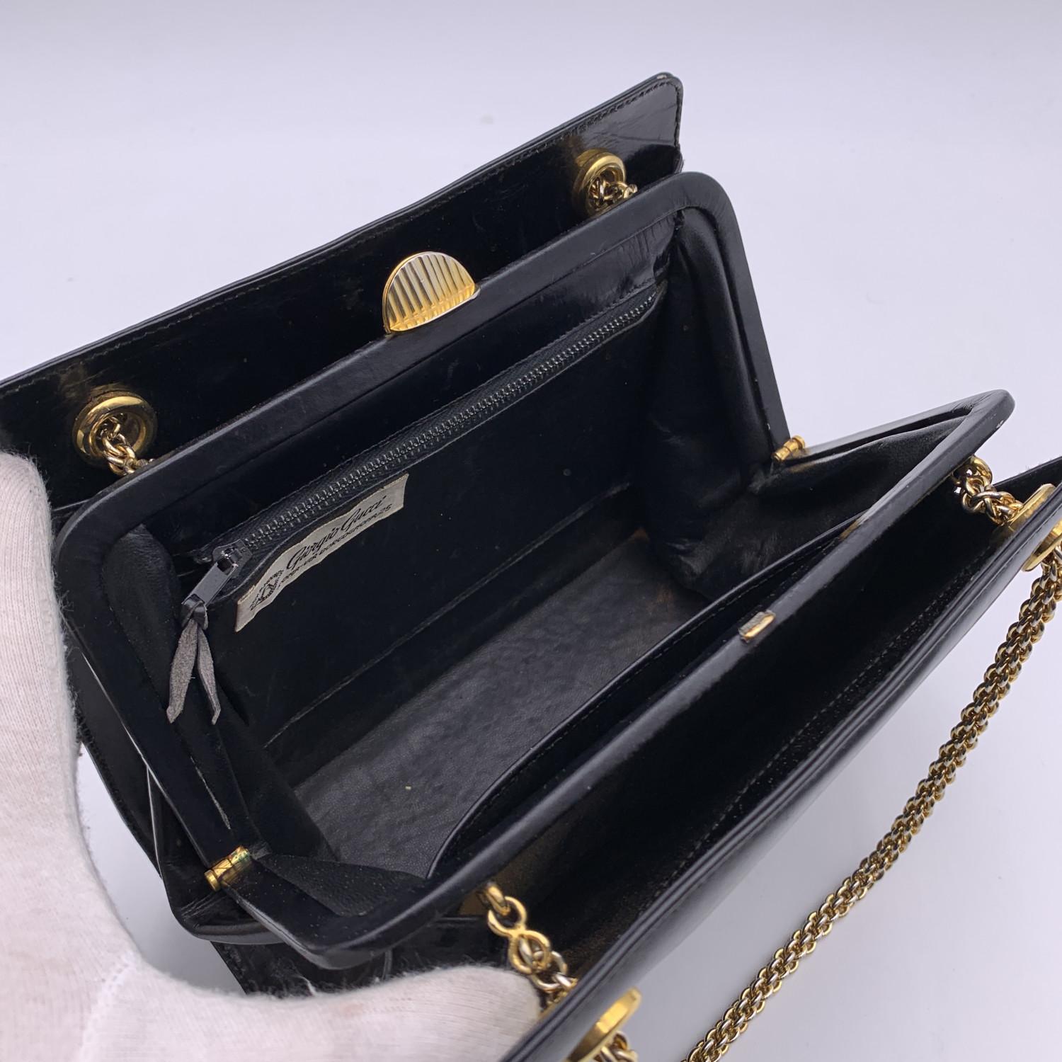 Giorgio Gucci Vintage Black Leather Handbag Chain Handles Bag For Sale ...