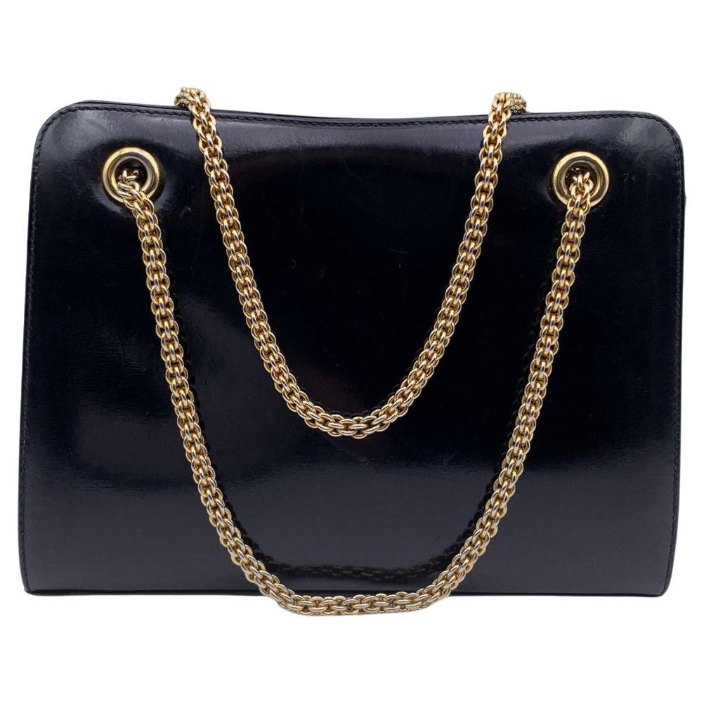 Giorgio Gucci Vintage Black Leather Handbag Chain Handles Bag For Sale ...