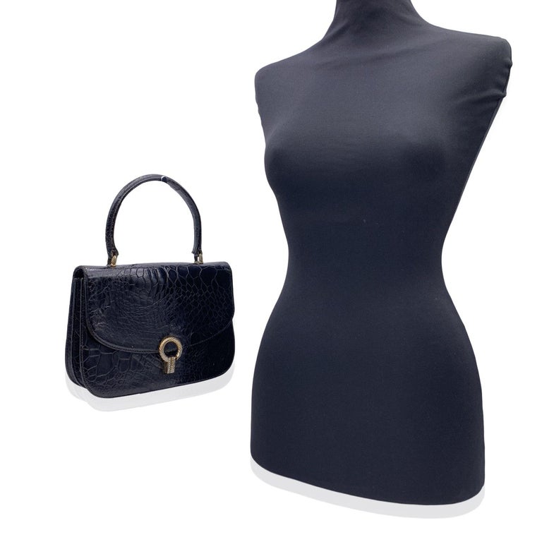 Giorgio Gucci Vintage Black Leather Handbag Top Handle Bag For Sale at ...