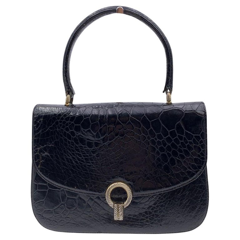 Giorgio Gucci Vintage Black Leather Handbag Top Handle Bag For Sale at ...