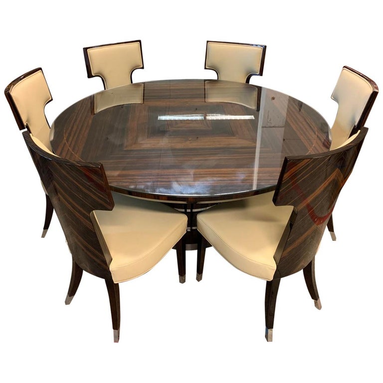 Giorgio Luna Collection Ebony Macassar Round Table and Six 8830 Side ...
