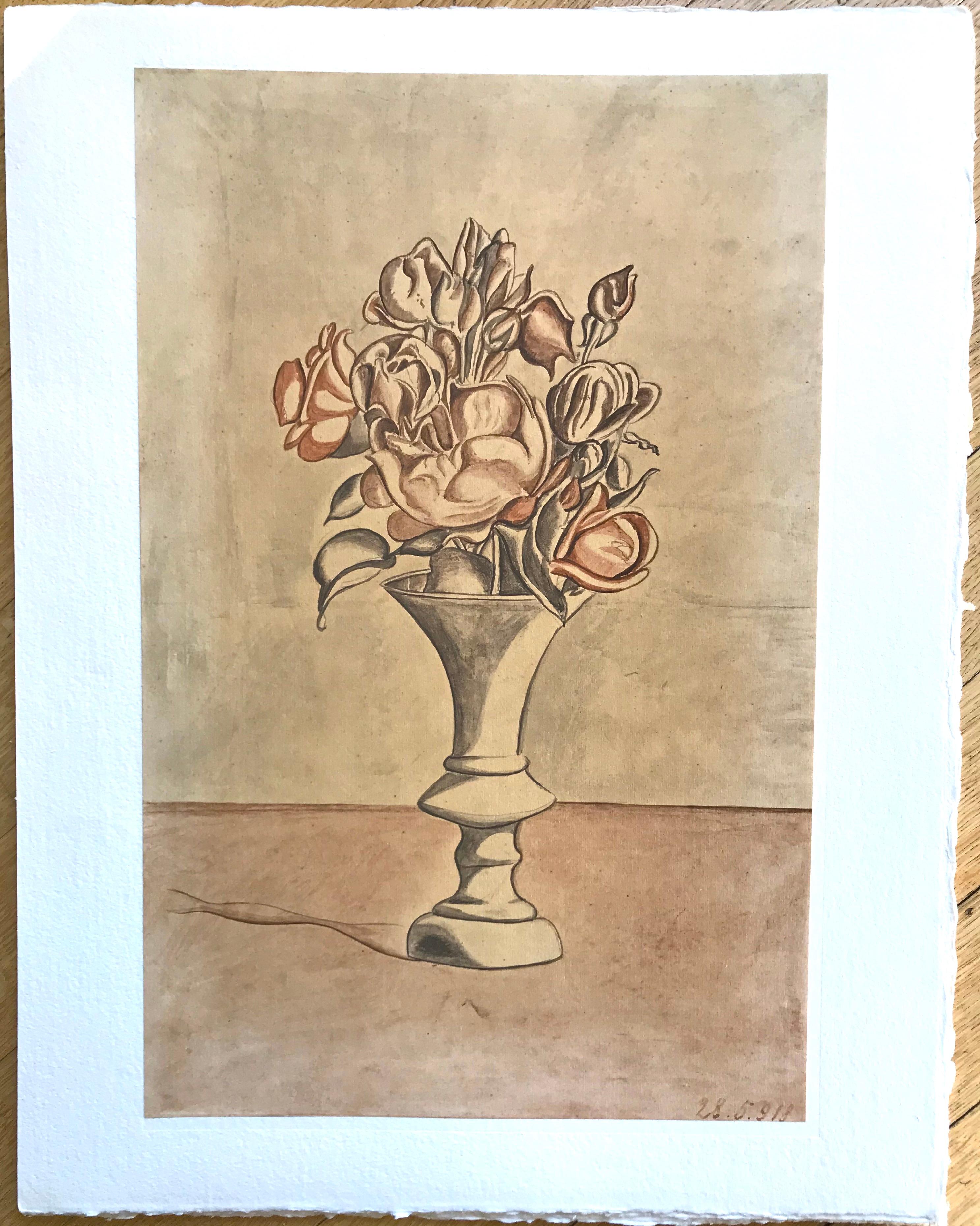 Giorgio Morandi - Vase with Flowers - Vintage Offset Print after Giorgio Morandi - 1973 at 1stDibs